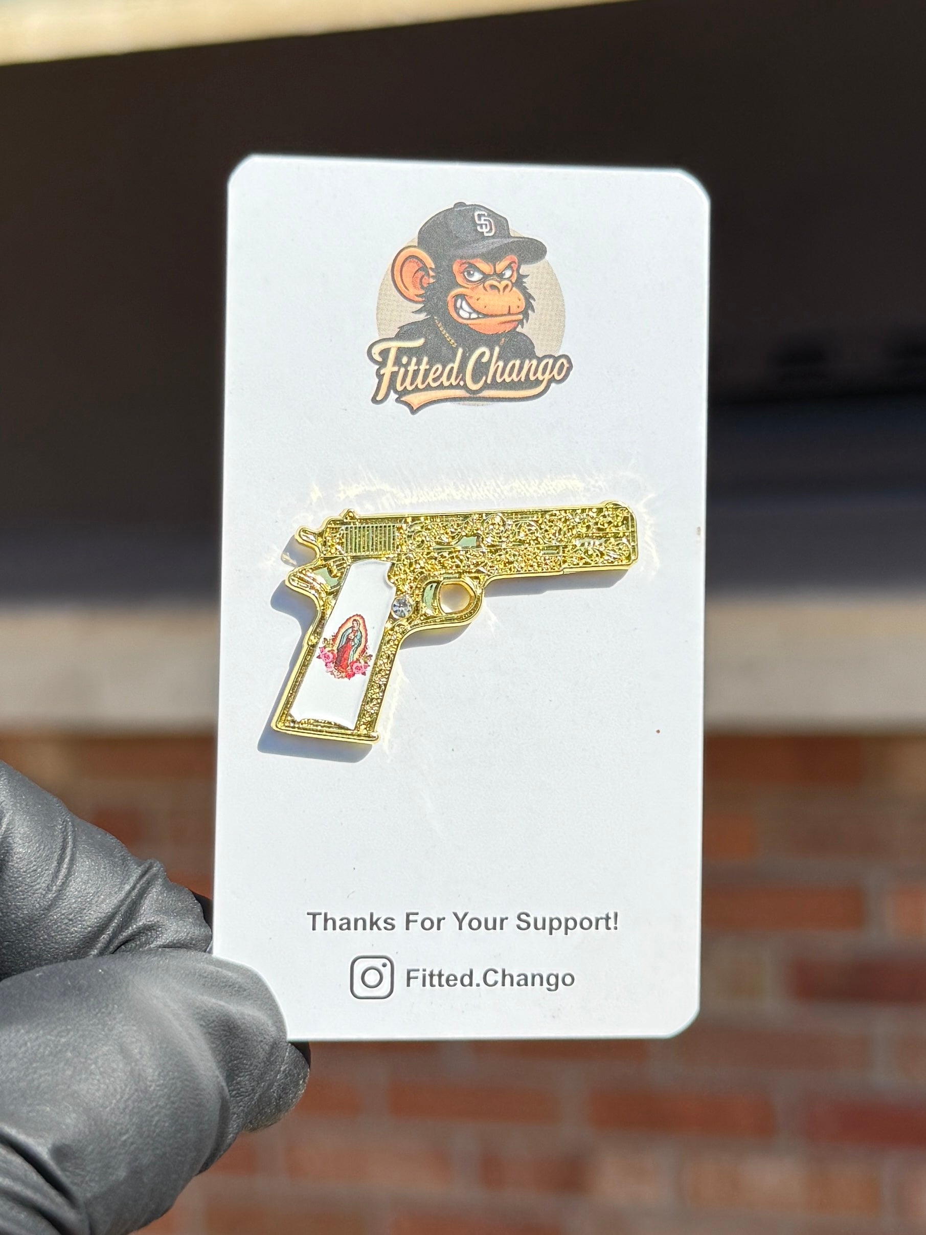 Virgin Mary Pistol Pin – Fitted.Chango